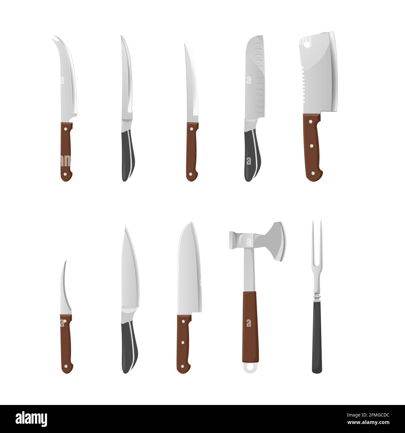 Set of kitchen and cooking tools. Restaurant, BBQ, Meat knives icons ...