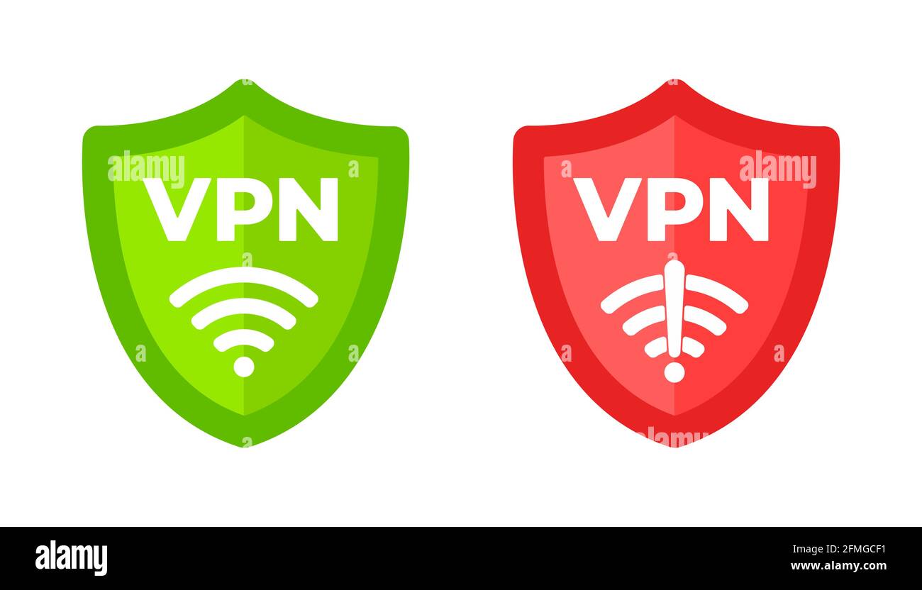 Wireless shield with text VPN and no VPN wifi icon sign flat design ...