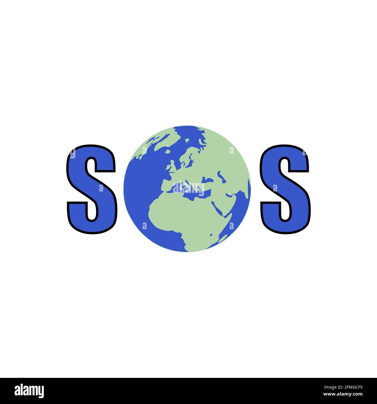 The word SOS with an image of planet earth - save the planet message ...