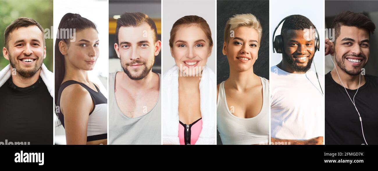 Portraits Collage Of Sporty People Posing Over Different Backgrounds ...