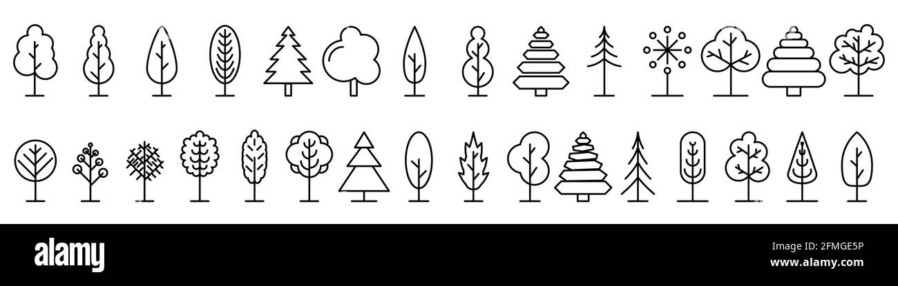 Big set of linear trees icons. Isolated outline trees icons. Trees ...