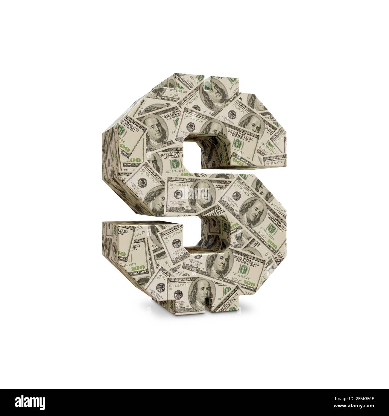3D rendering of US dollar sign wrapped-around with 100 USD dollar ...