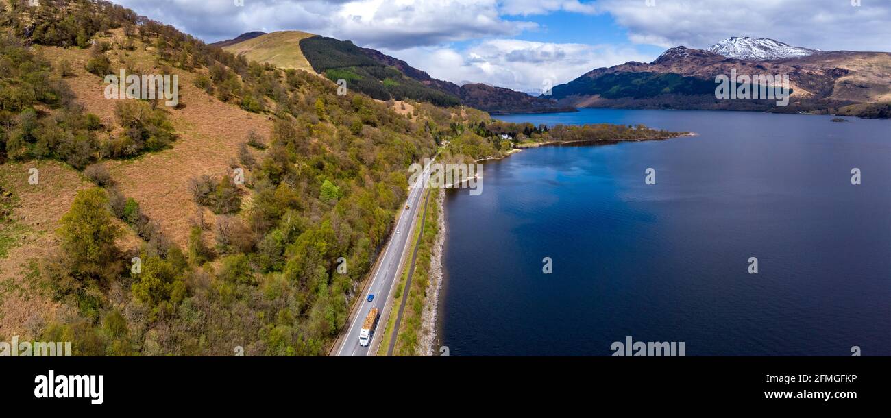View north on the A82 road at Luss, Loch Lomond, Scotland, UK Stock ...