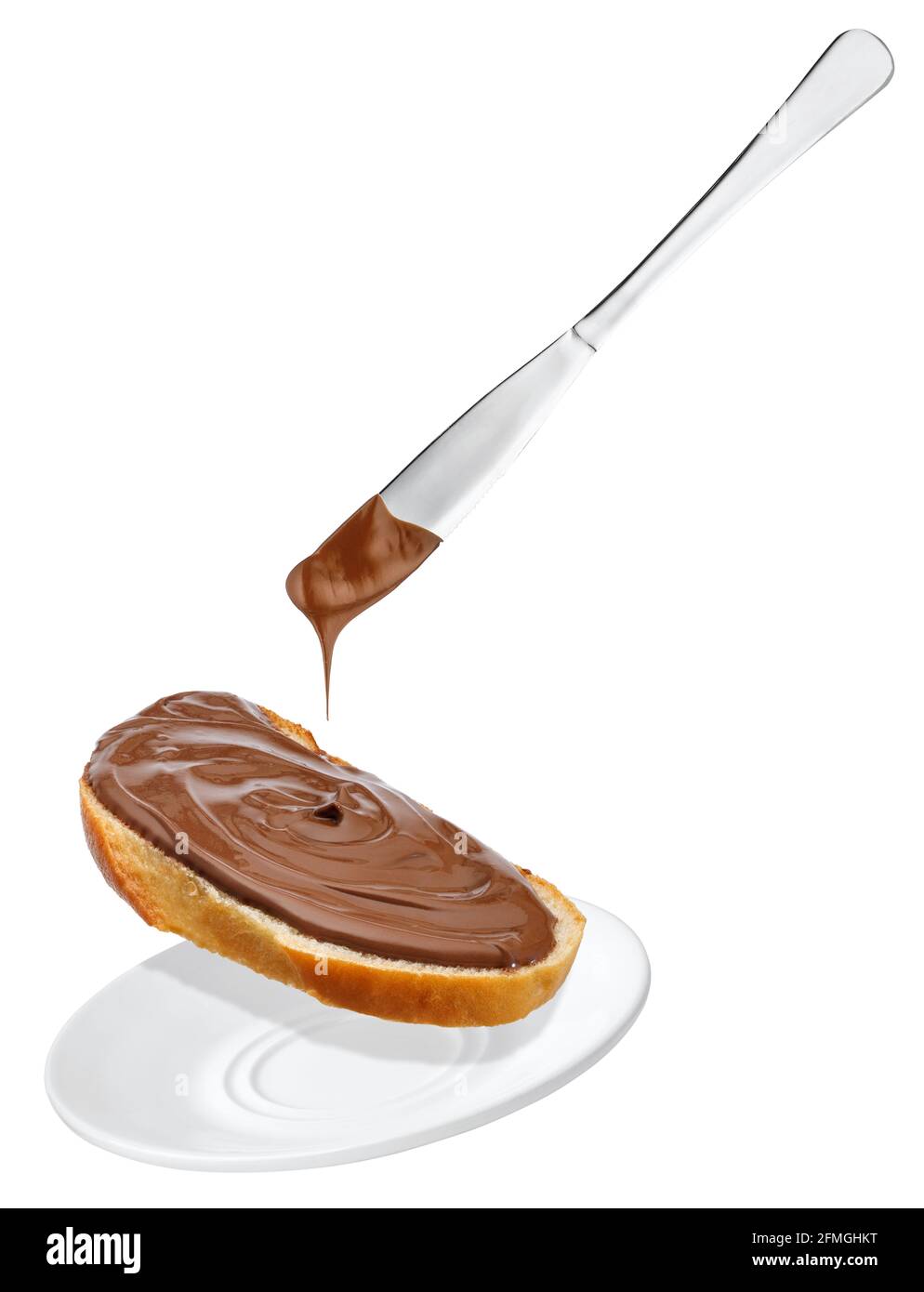 flying bread with chocolate cream isolated on white Stock Photo - Alamy