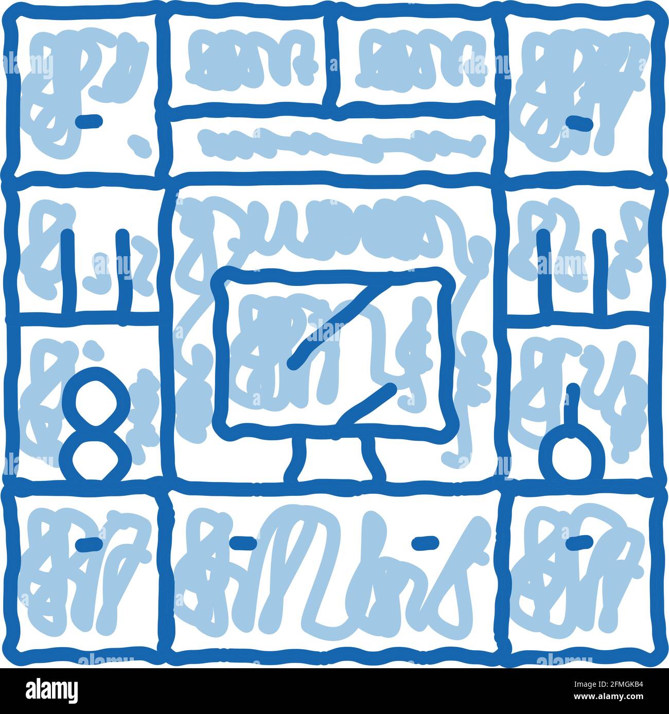 Workplace with Computer doodle icon hand drawn illustration Stock ...