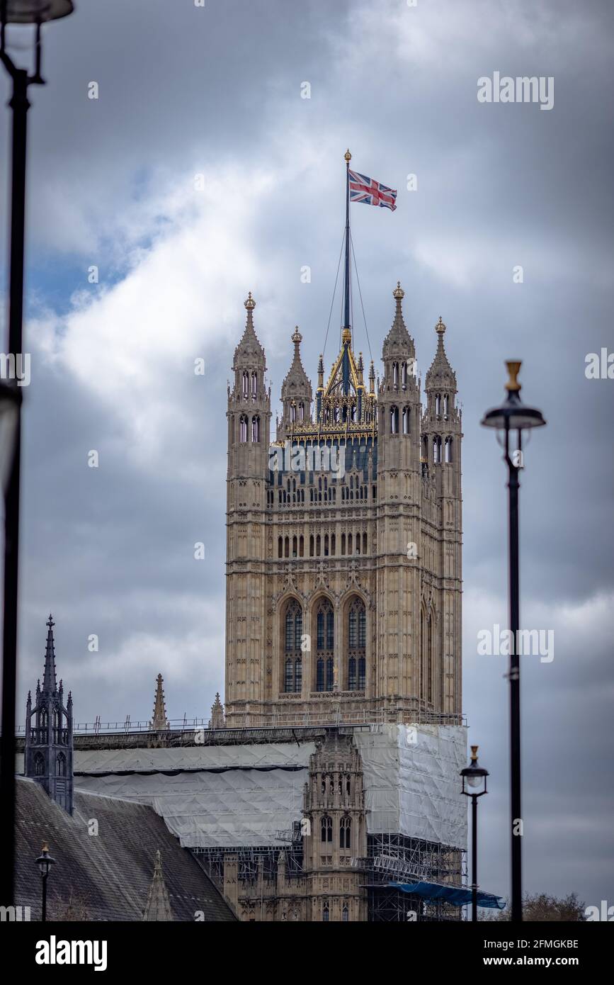 Union Flag flying at Palace of Westminster Stock Photo - Alamy