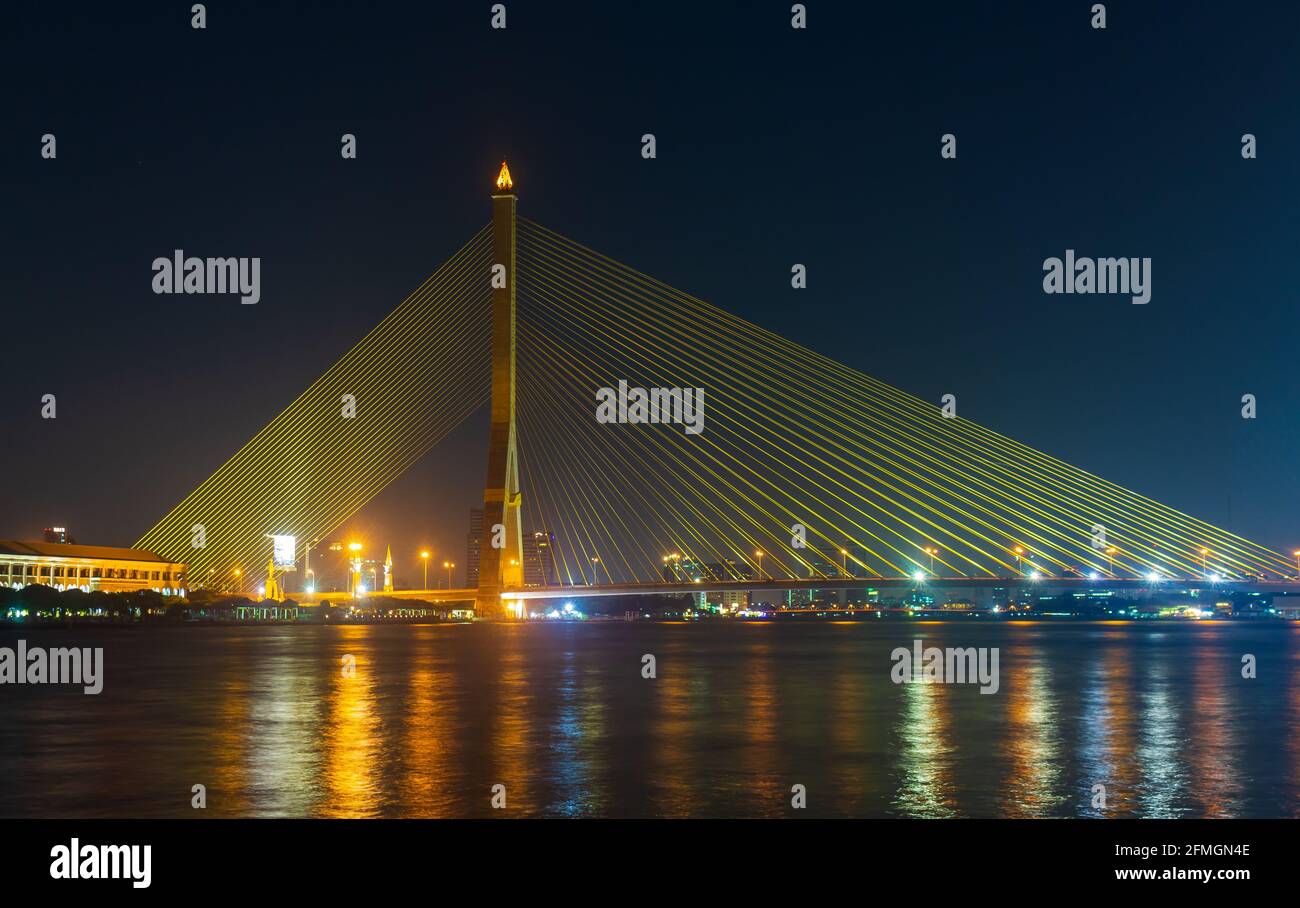 Rama 8 Bridge at night And beautiful lights Stock Photo - Alamy