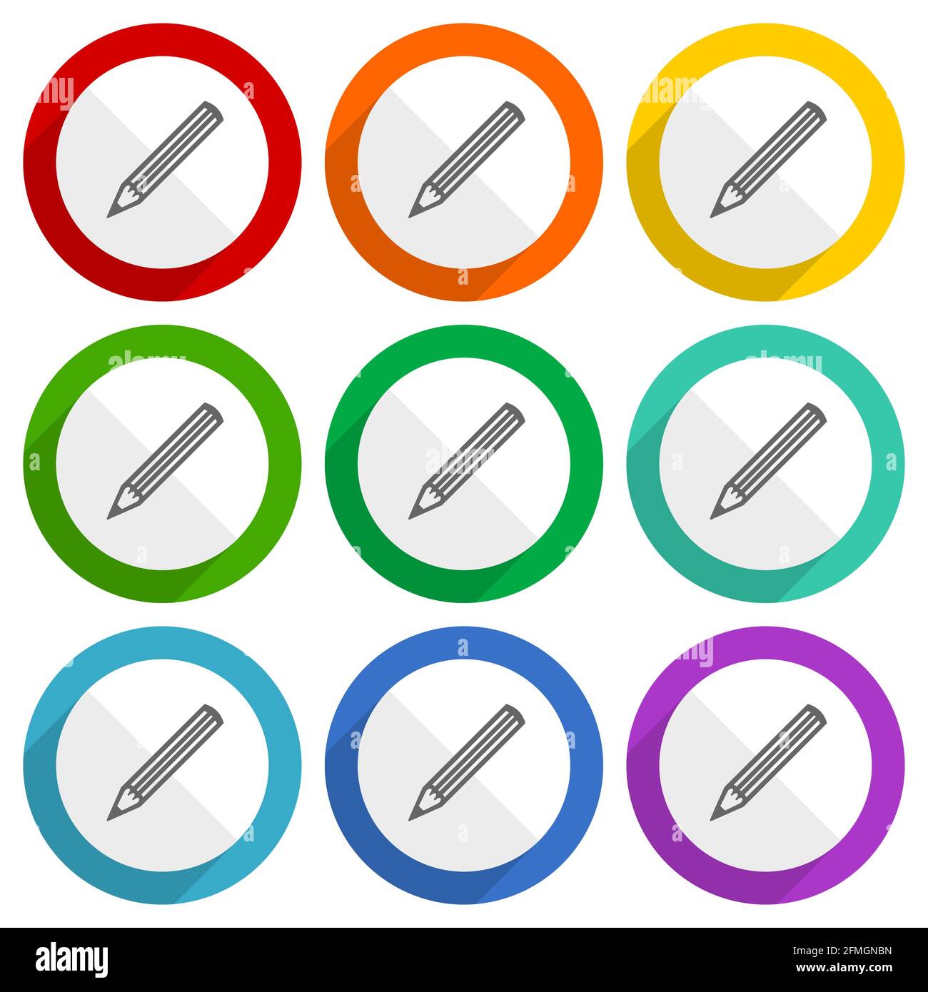Pencil vector icons, set of colorful flat design buttons for webdesign ...
