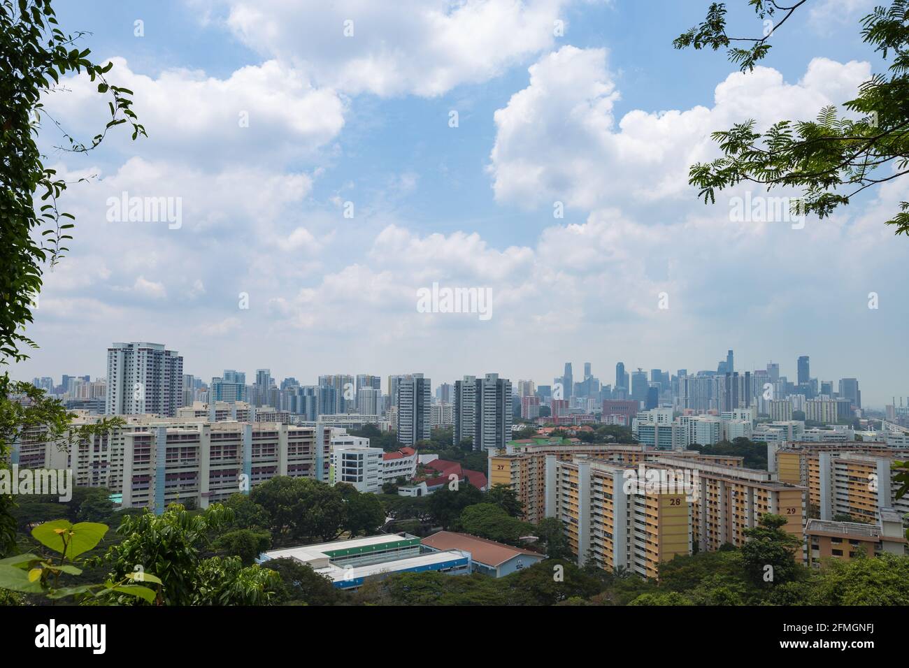 Singapore and tall buildings in the city. View of the many high-rise ...