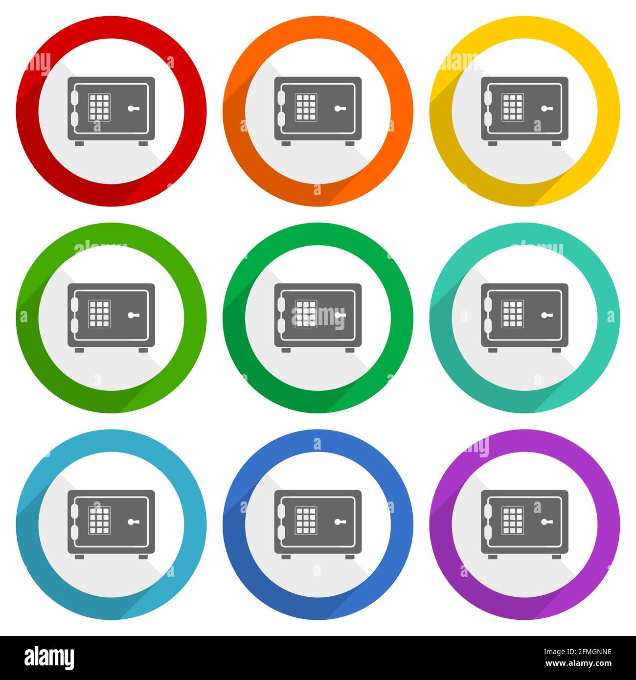 Digital safe, bank, business vector icons, set of colorful flat design ...