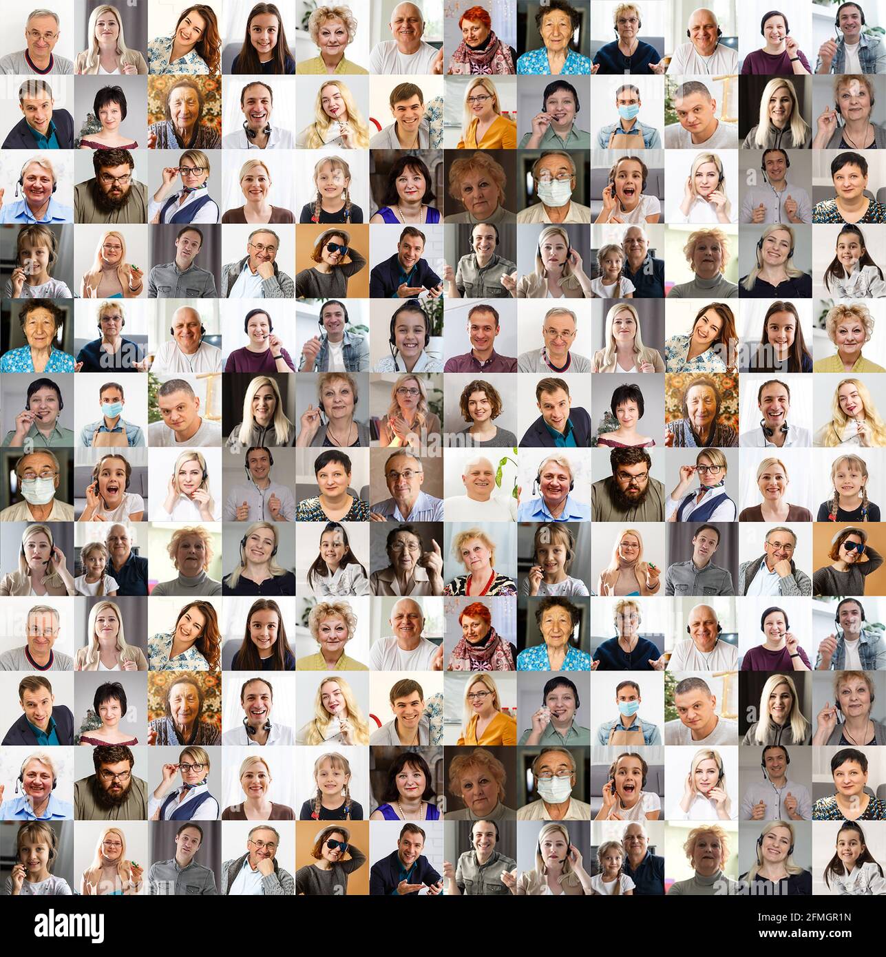 Hundreds of multiracial people crowd portraits headshots collection ...