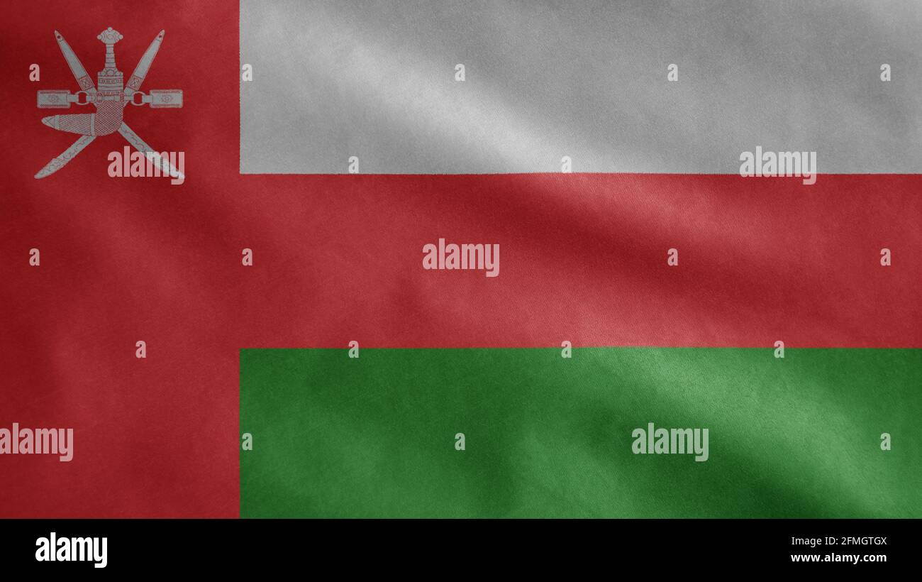 Omani flag waving in the wind. Close up of Oman banner blowing, soft ...