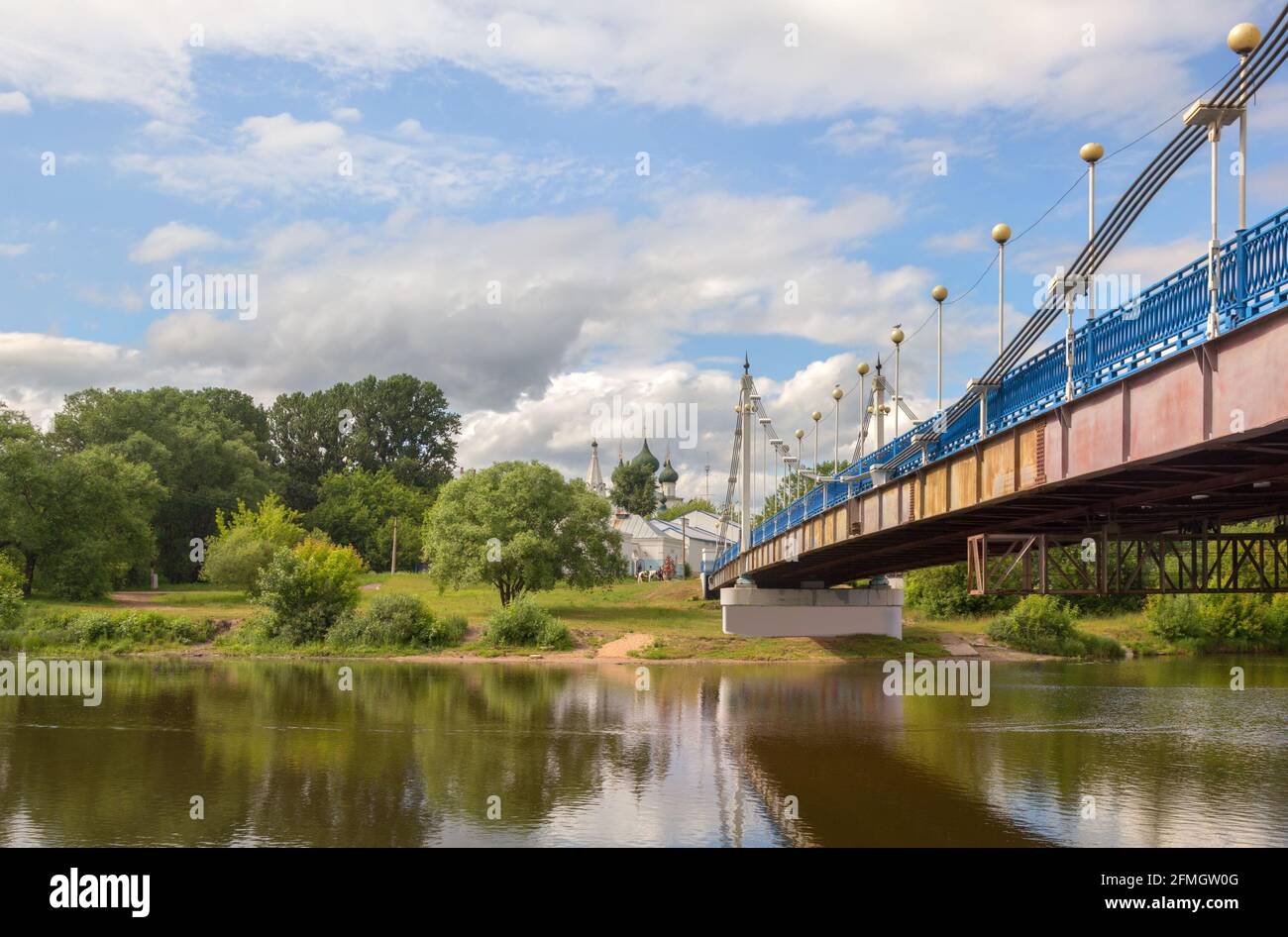 Kotorosl river and the bridge to the island Damansky. Yaroslavl, Russia ...