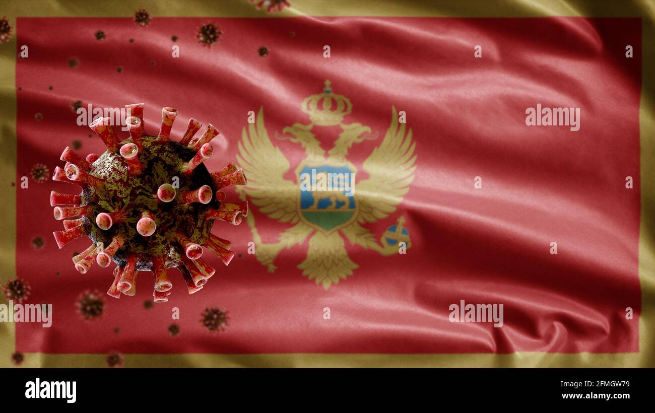 3D, Montenegrin flag waving and Coronavirus 2019 nCov concept. Asian ...