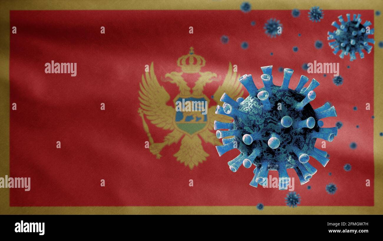 3D, Montenegrin flag waving with coronavirus outbreak infecting ...