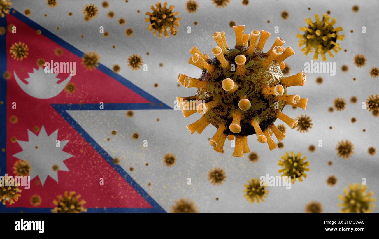 3D, Nepalese flag waving with coronavirus outbreak infecting ...