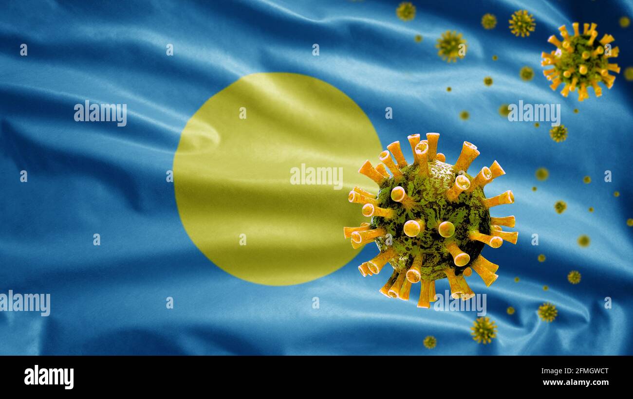 3D, Palauan flag waving with coronavirus outbreak infecting respiratory ...