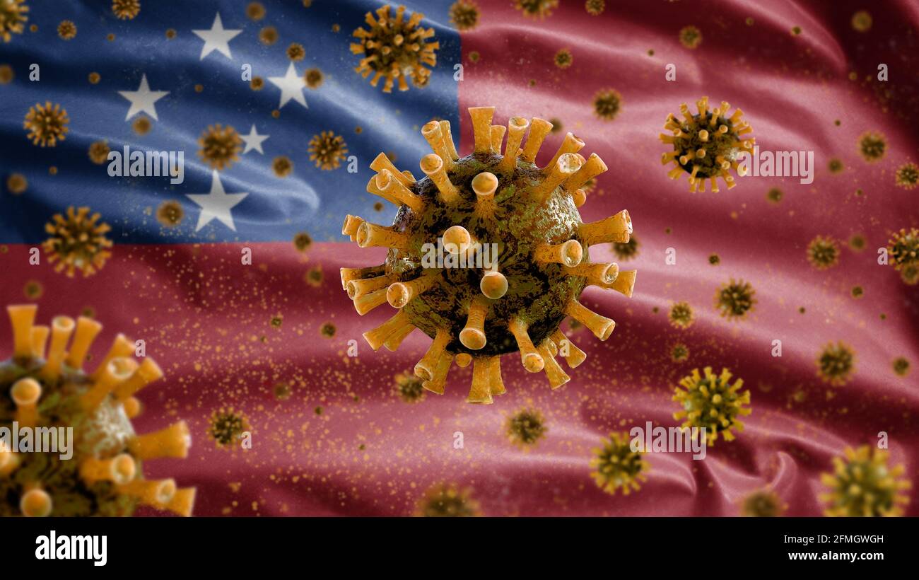 3D, Samoan flag waving with coronavirus outbreak infecting respiratory ...