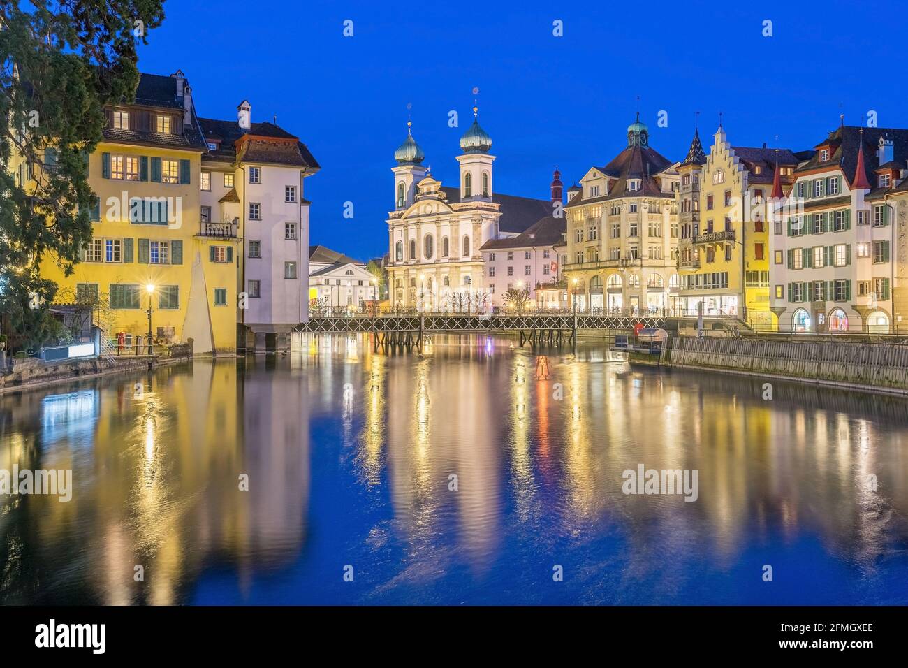 View of the historic city center of Luzern, Jesuitenkirche church and ...