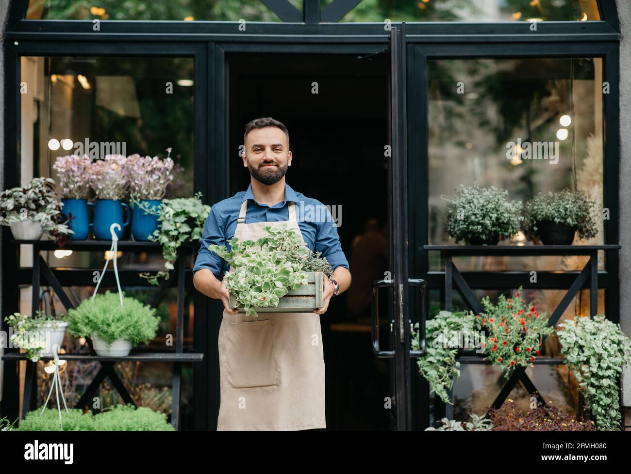 Small business outdoor, opening of eco cafe, shop or flower studio in ...