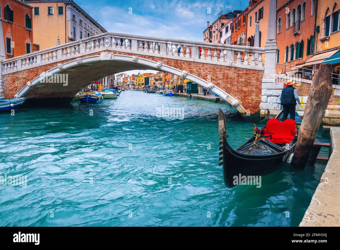 Stunning street view in Venice with amazing water canal and waterfront ...