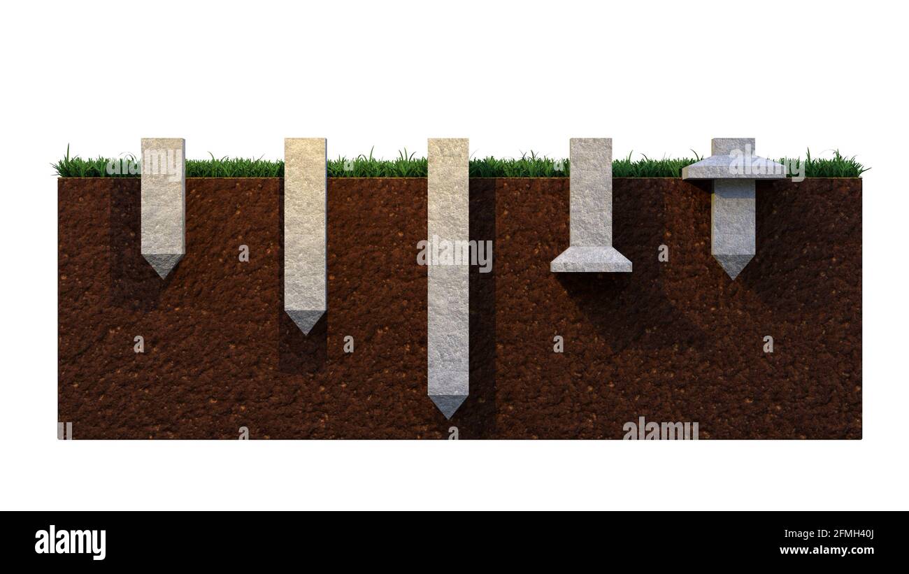 scheme of vary reinforced concrete piles in soil - isolated cg ...