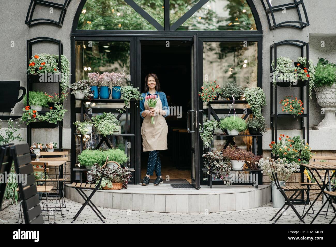 Rustic flower shop, eco cafe and business outdoor Stock Photo - Alamy