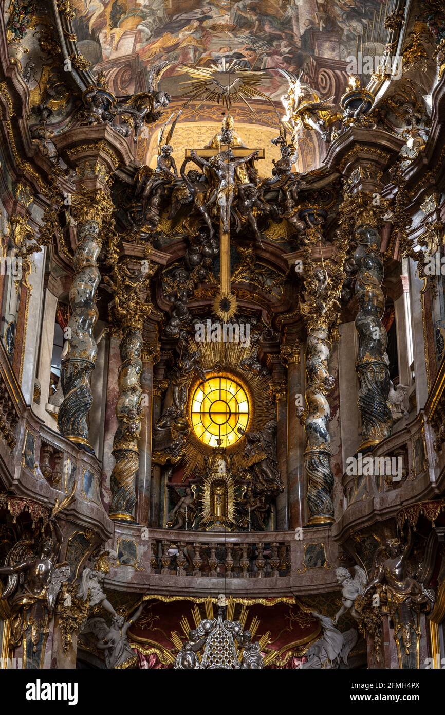 Interior of the baroque Asam Church, Asamkirche in Munich, Bavaria ...