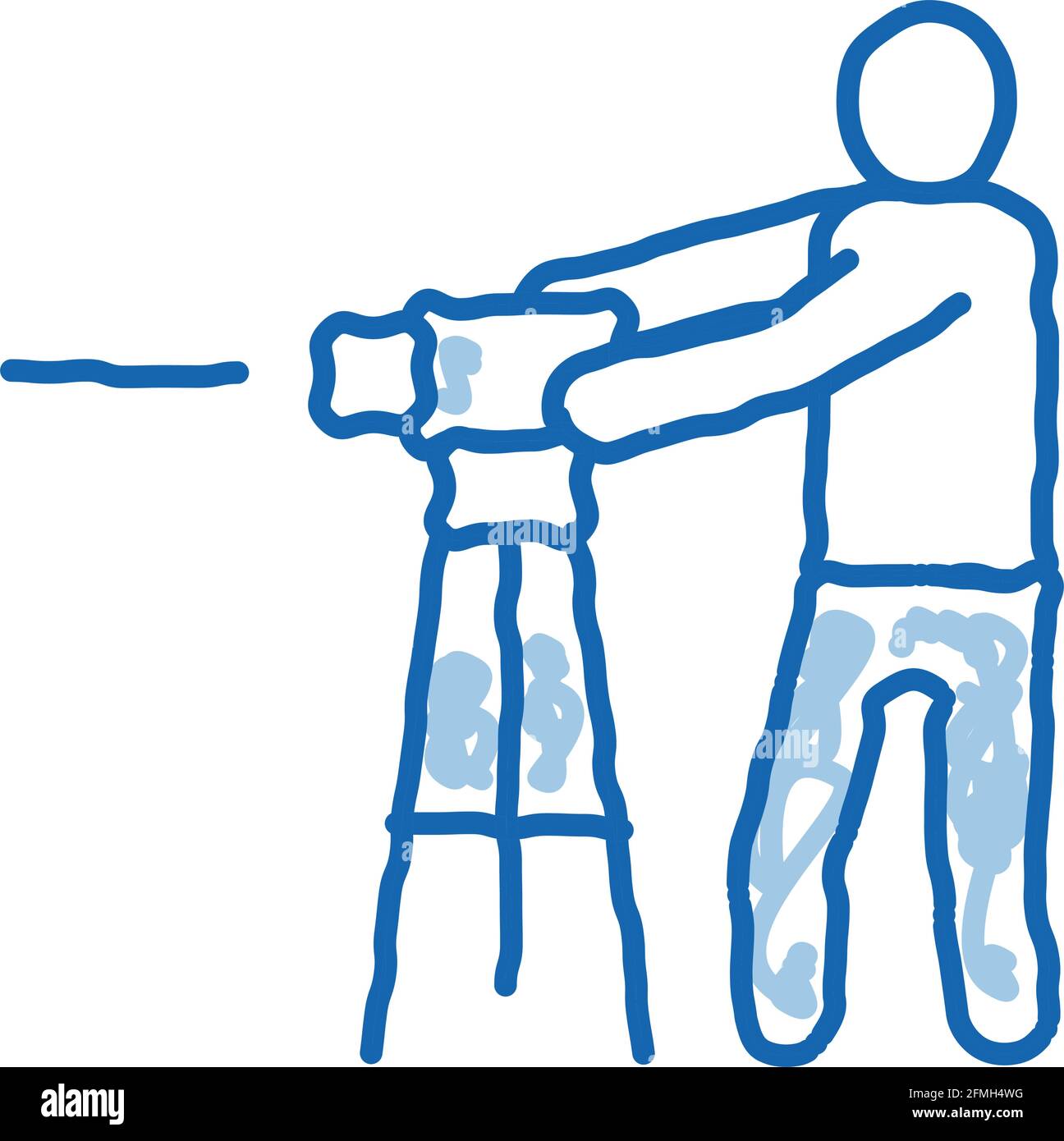 Worker Measuring Landscape Doodle Icon Hand Drawn Illustration Stock
