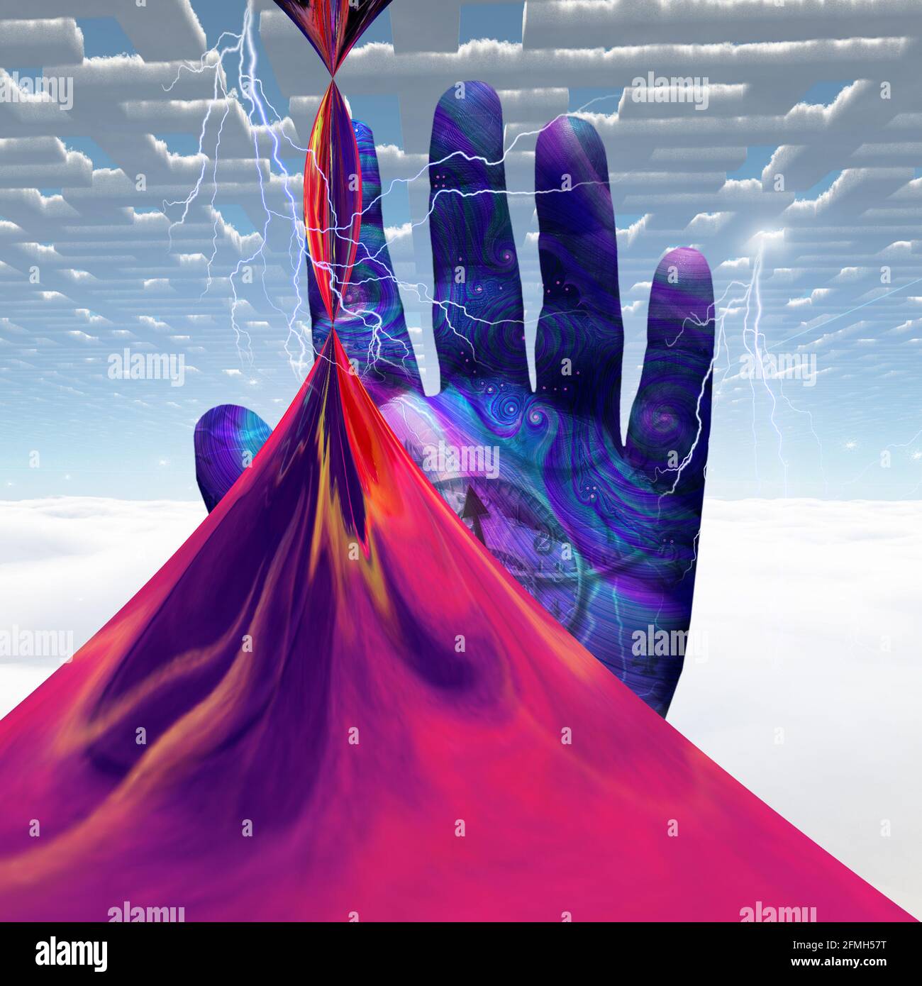 Time ruler. Spiral clock on human palm. 3D rendering Stock Photo - Alamy