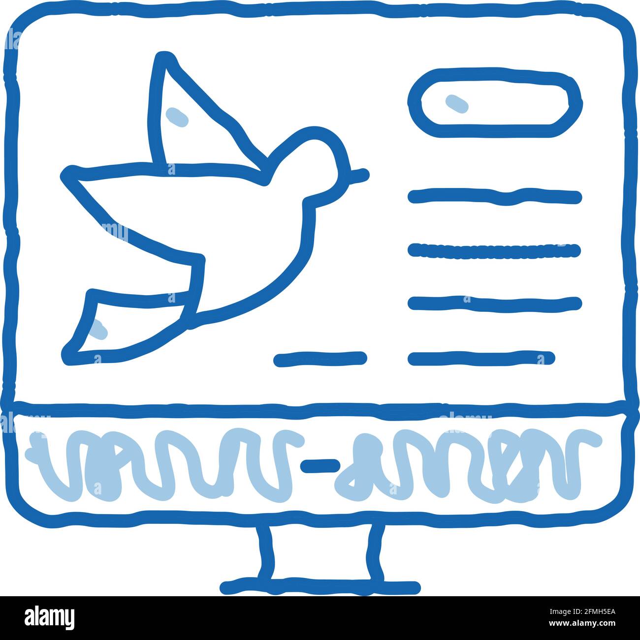 Bird On Computer Screen doodle icon hand drawn illustration Stock ...