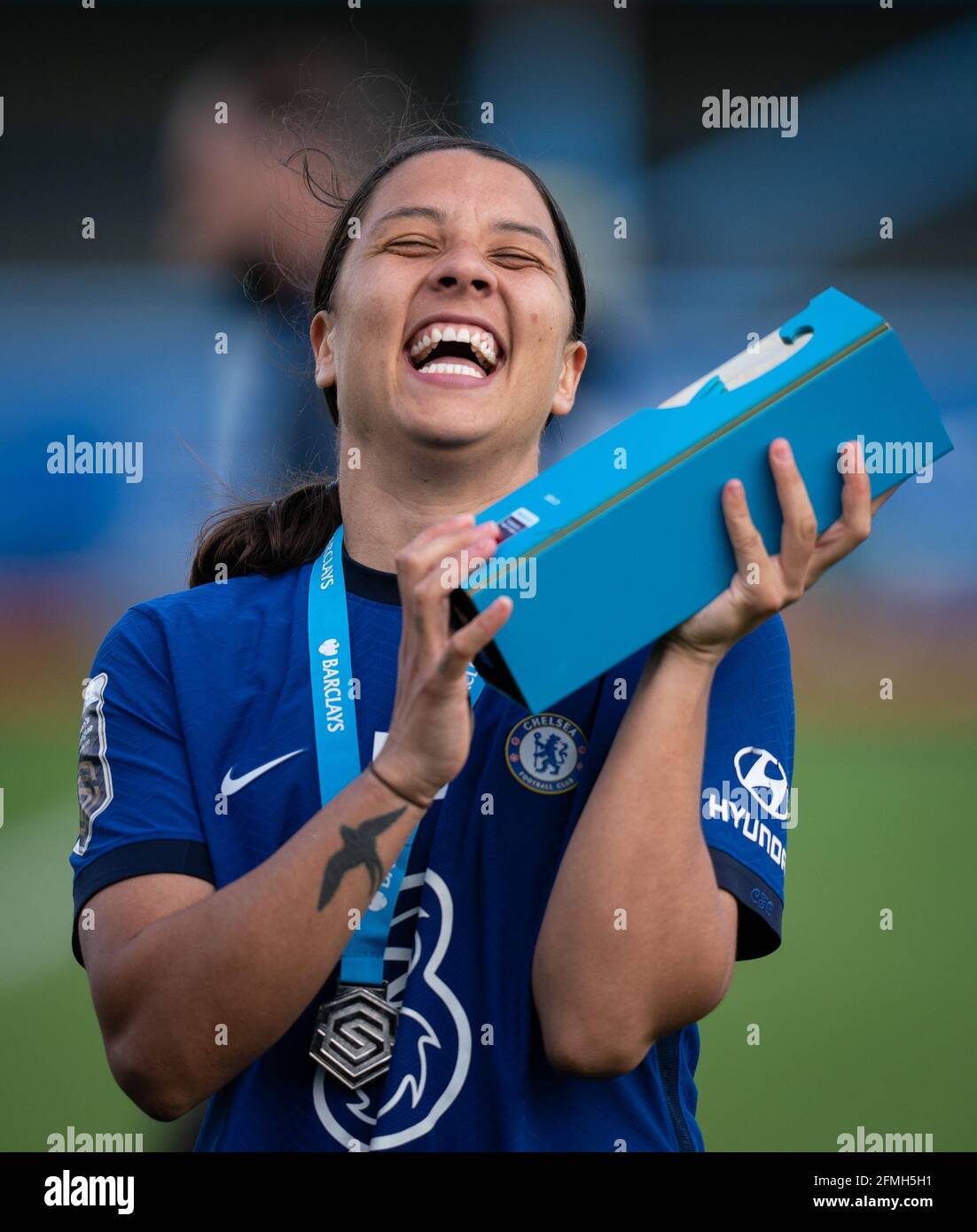 Kingston, UK. 09th May, 2021. Sam Kerr of Chelsea Women with the Golden ...