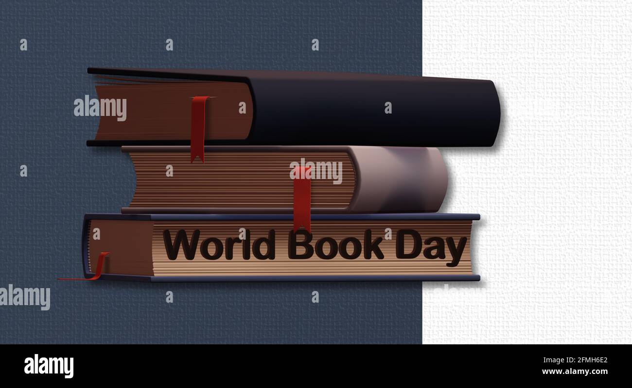 World book day with books on white blue background, text World Day Book ...