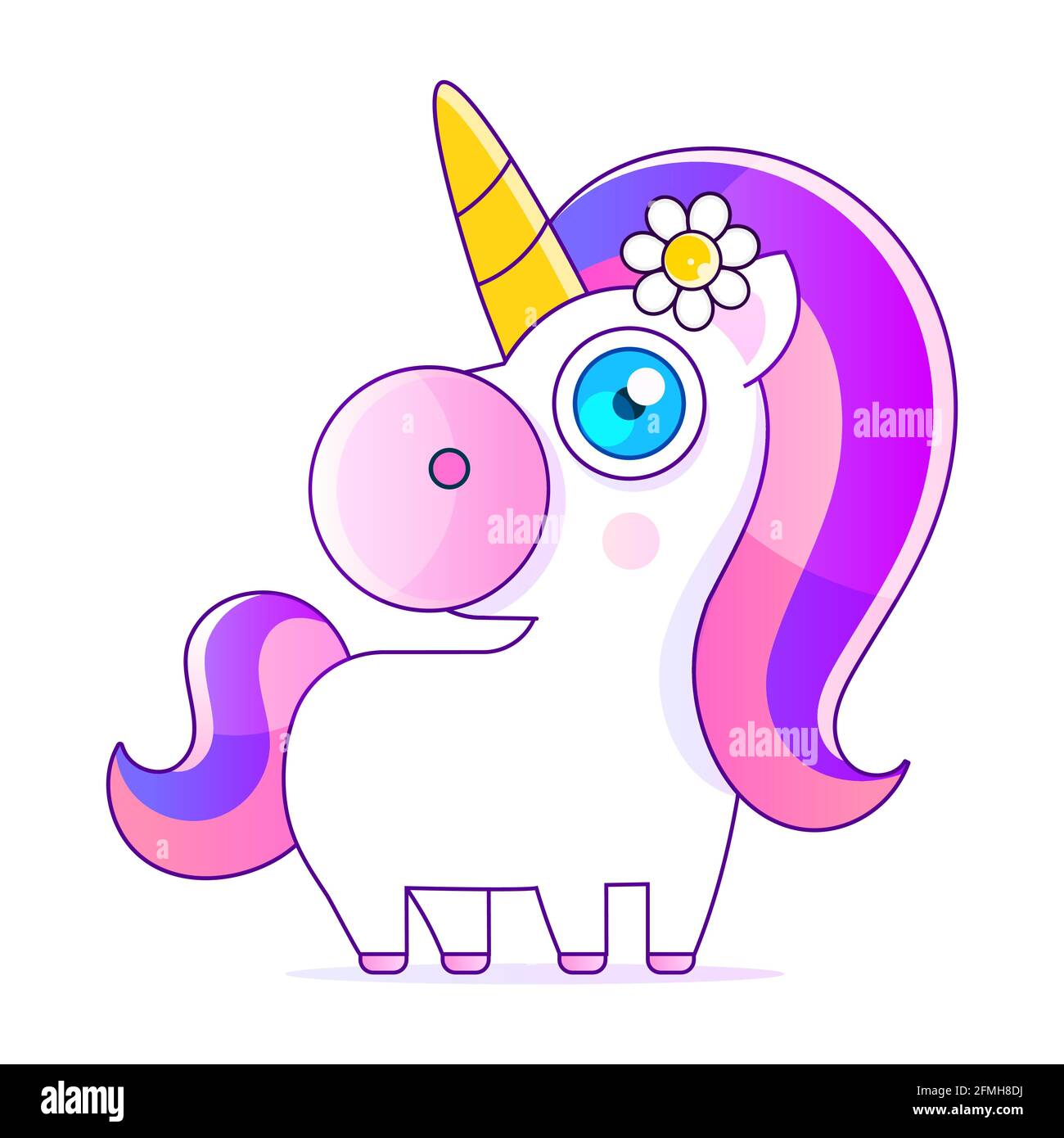 Cute little pink magical unicorn. Vector design on white background ...