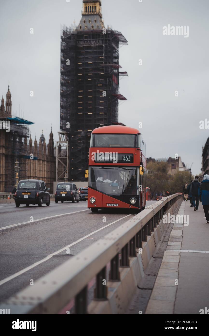 Westminster, London | UK - 2021.05.08: Red double decker bus number 453 ...