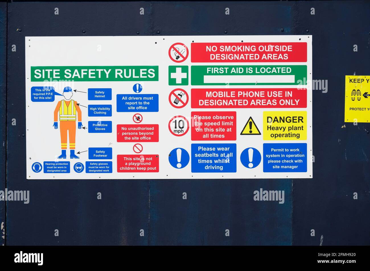 Construction site health and safety message rules sign board signage on ...