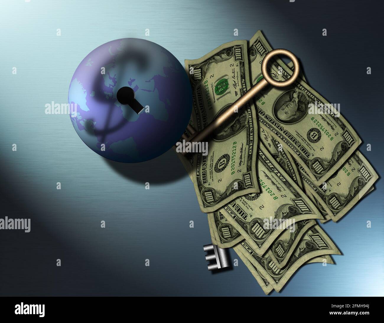 Money is the key to the world. 3D rendering Stock Photo - Alamy