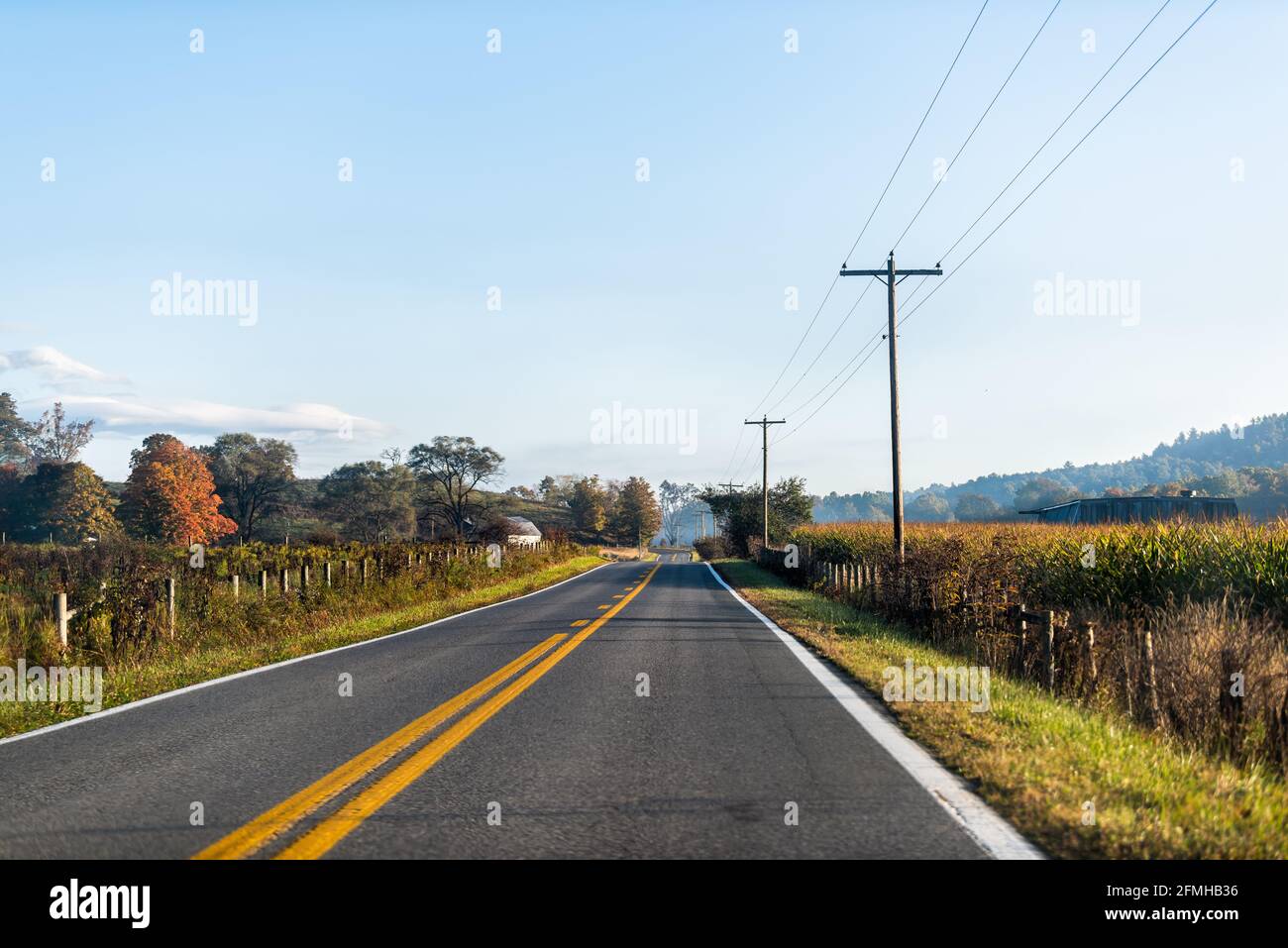 Roadside farmhouse house in countryside rural road highway in Virginia ...