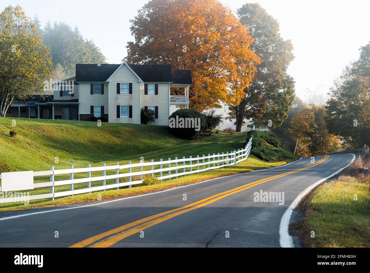 Roadside farmhouse house in countryside rural road highway in West ...