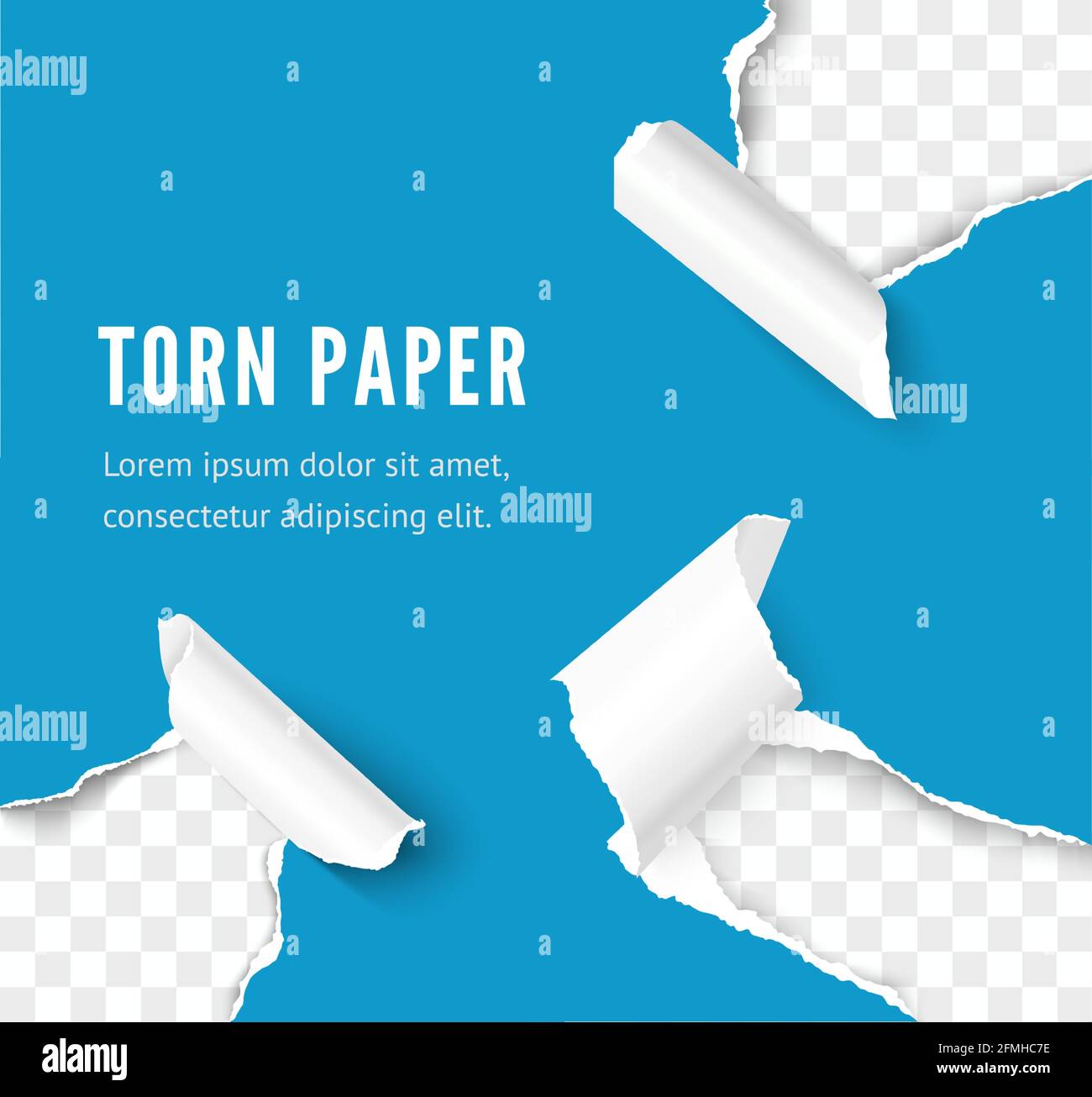 Torn paper corner effect. Realistic vector blue paper with ripped edges ...