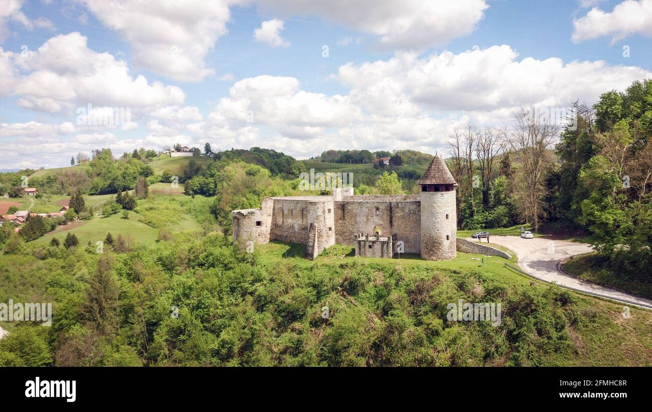 Beautiful stone castle of Novigrad na Dobri, Croatia, photographed with ...