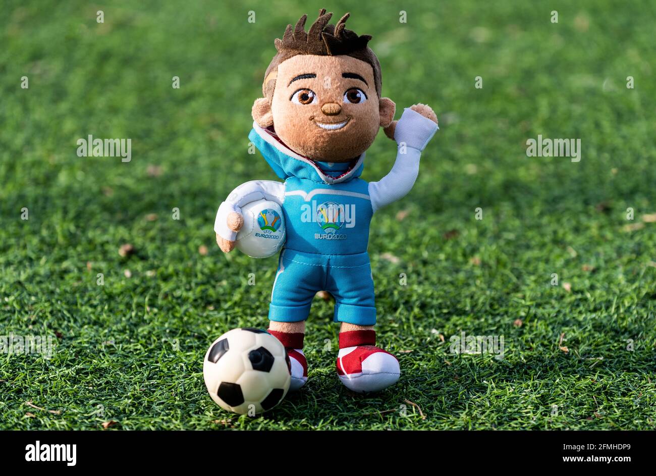 April 16, 2021 Moscow, Russia. Soft toy mascot of the European Football ...
