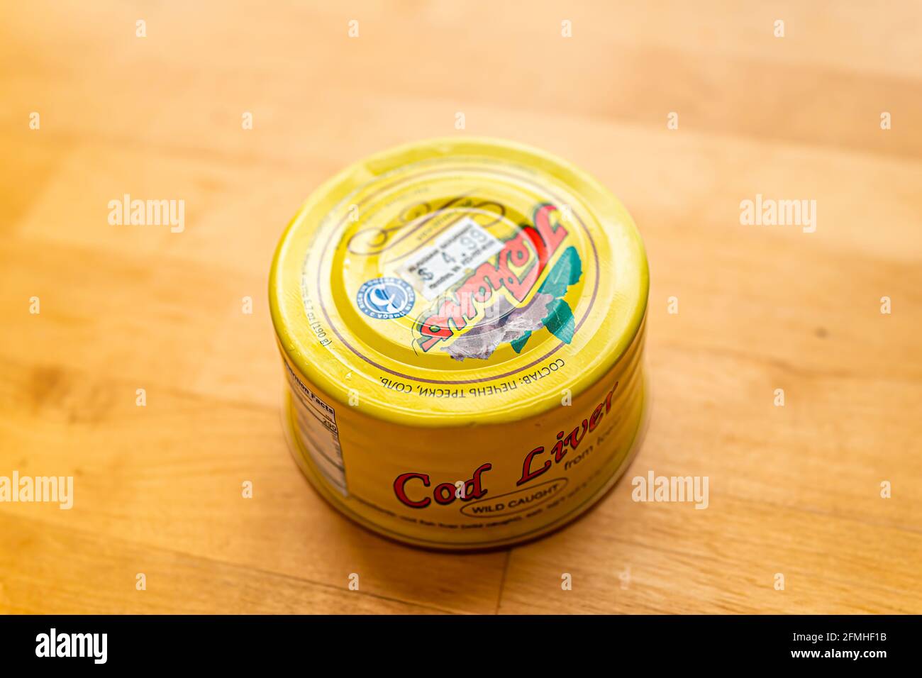 Herndon, USA - December 17, 2020: Storebought traditional canned cod ...