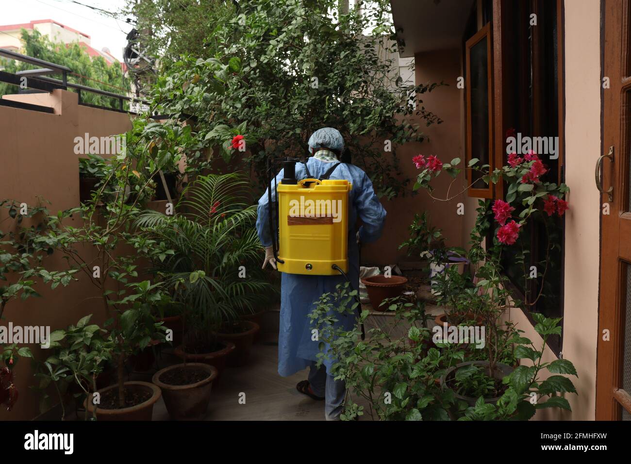 Worker in hazmat suit sanitizing hi-res stock photography and images ...
