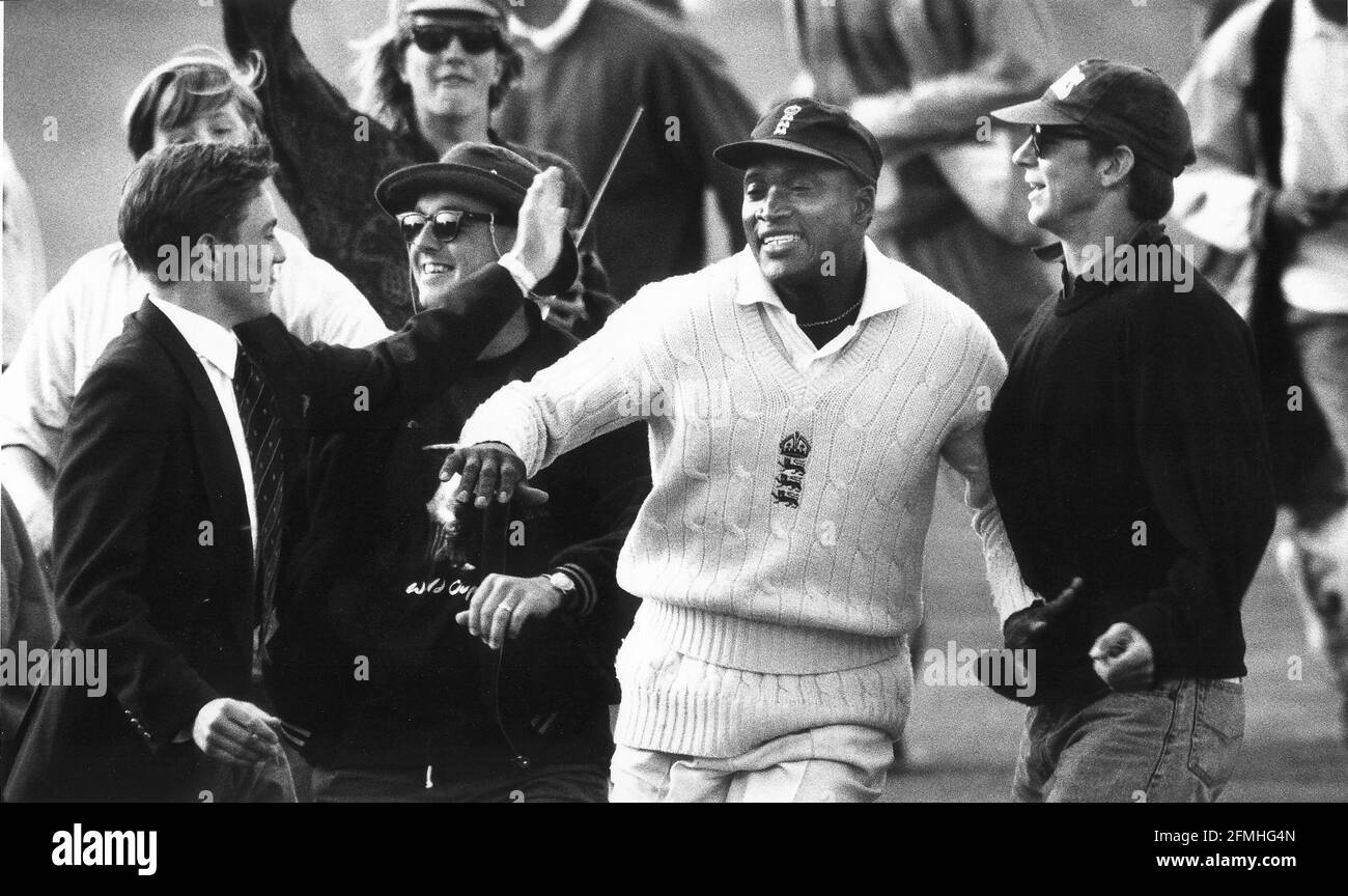 Devon Malcolm receives congratulations after Englands final test ...