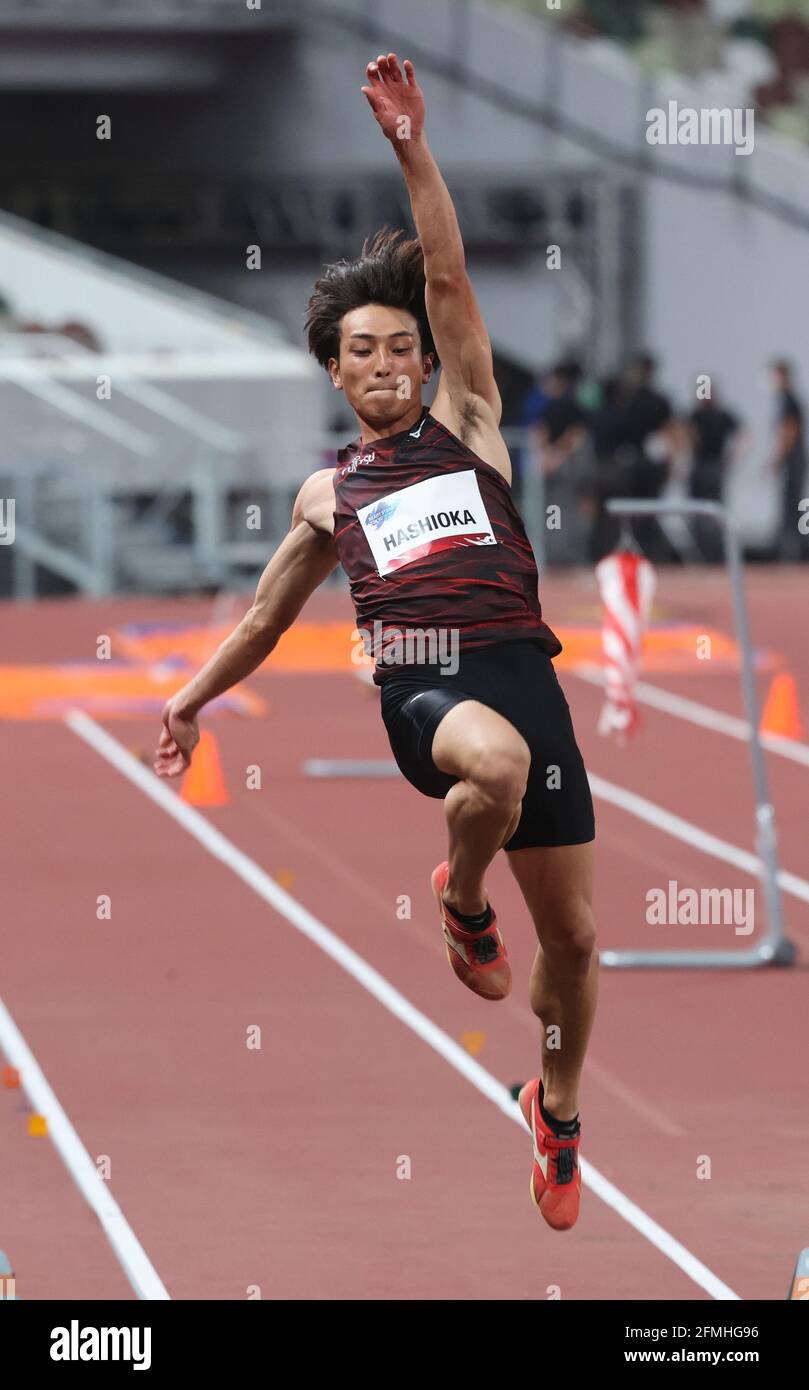 Tokyo, Japan. 9th May, 2021. Japanese jumper Yuki Hashimoto leaps in ...