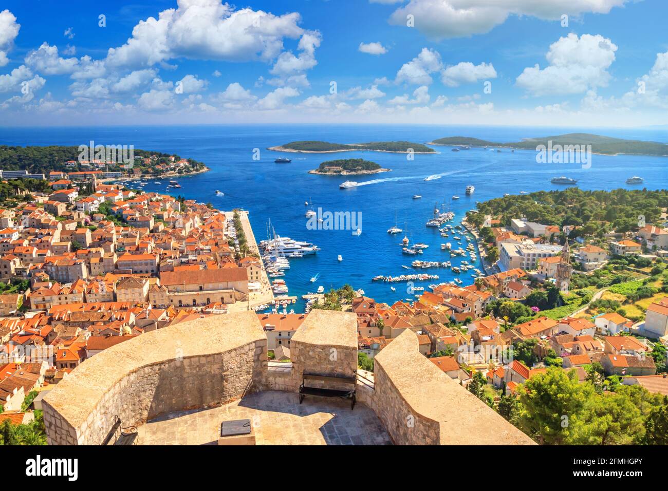 Coastal summer landscape - top view of the City Harbour and marina of ...