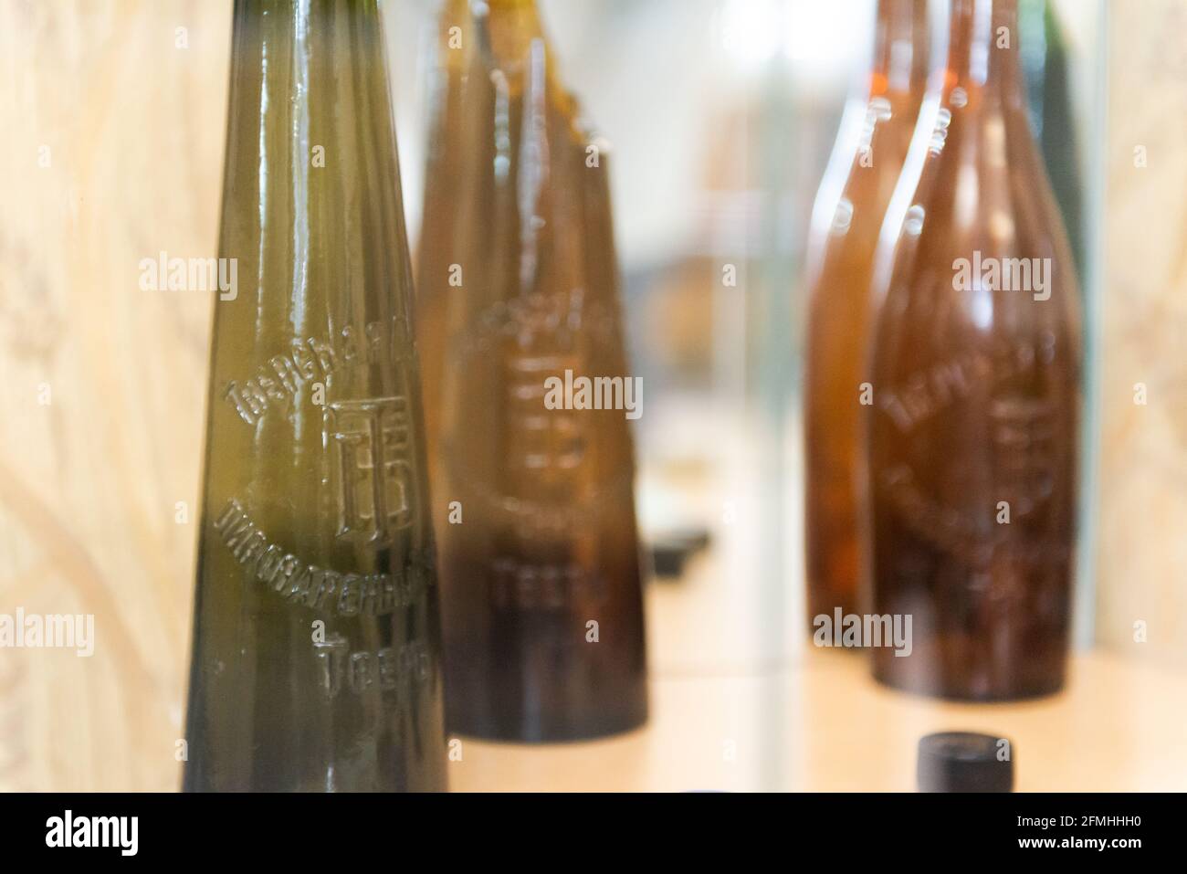 Tver. Russia. Spring 2019. Centenary beer bottles. Beer was drunk from ...