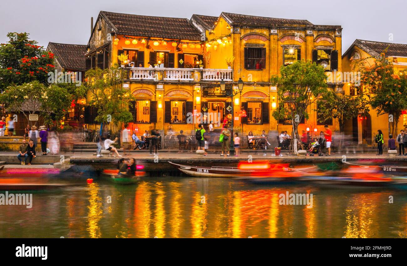 Colourful lights reflected on water by the riverside in Old Town (taken ...