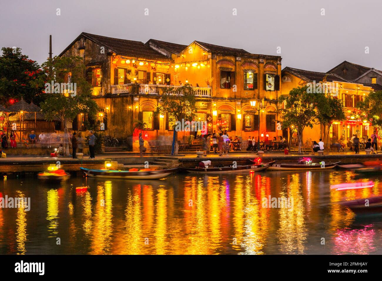 Colourful lights reflected on water by the riverside in Old Town (taken ...